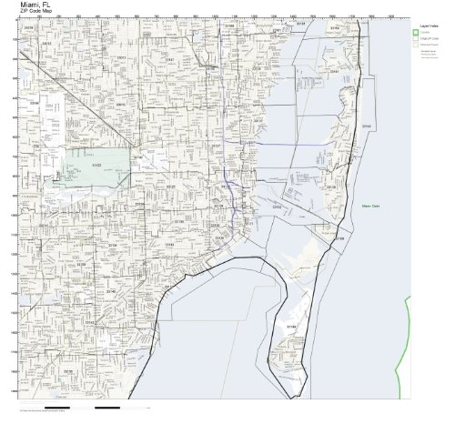 ZIP Code Wall Map of Miami, FL ZIP Code Map Not Laminated: Amazon.com ...