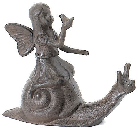 Cast Iron Angel on a Snail Cherub Garden Statue Fairy Yard Art : Amazon ...