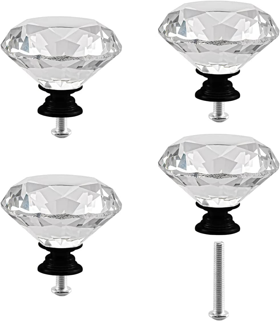 Crystal Cabinet Knobs 4Pack Clear Glass Diamond Shape Drawer Knobs 50mm ...