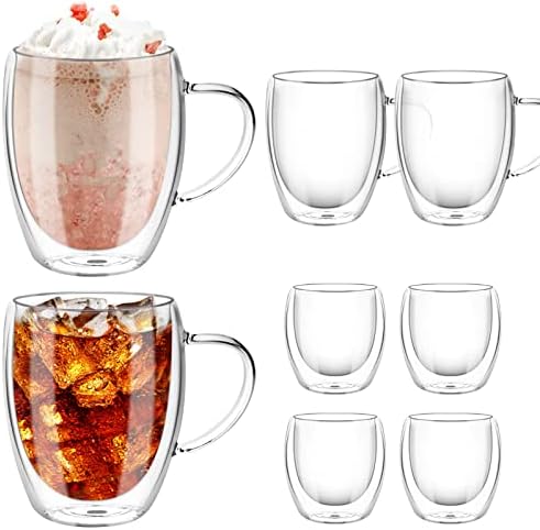 Glass Coffee Mugs Set, 8pcs Double Wall Insulated Glass Cups, Sturdy ...
