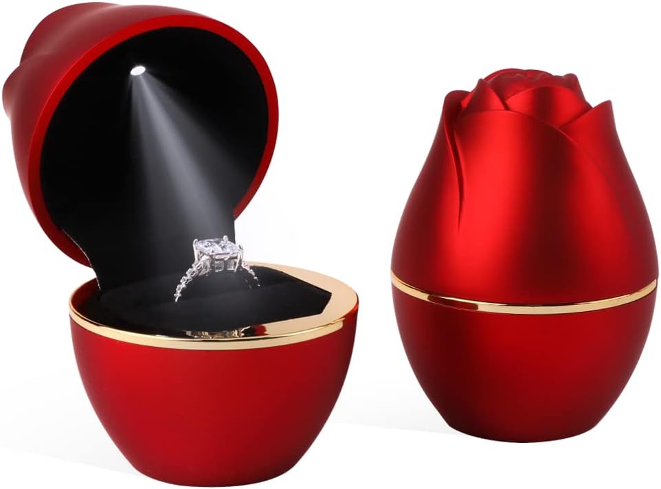 Amazon.com: Rolin Roly Red Ring Box with LED Light Rose Jewelry Ring ...
