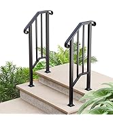 2 Pack 2 Step Handrails for Outdoor Steps, Wrought Iron Stair Railing ...