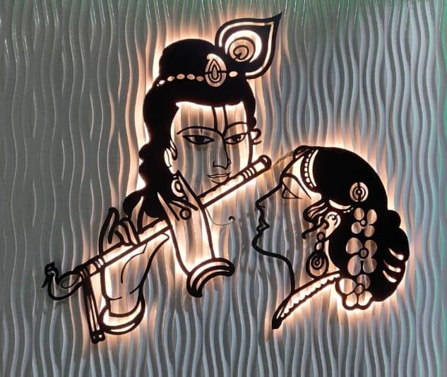 CNC Designart Metal Radha Krishna Wall Hanging | M S Wall Art With Led ...