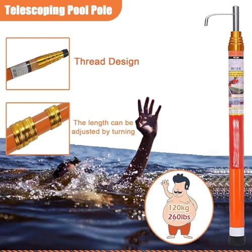 BABYCE Telescopic Pole Pool Rescue Hook, Pool Hook and Life Safety Ring ...
