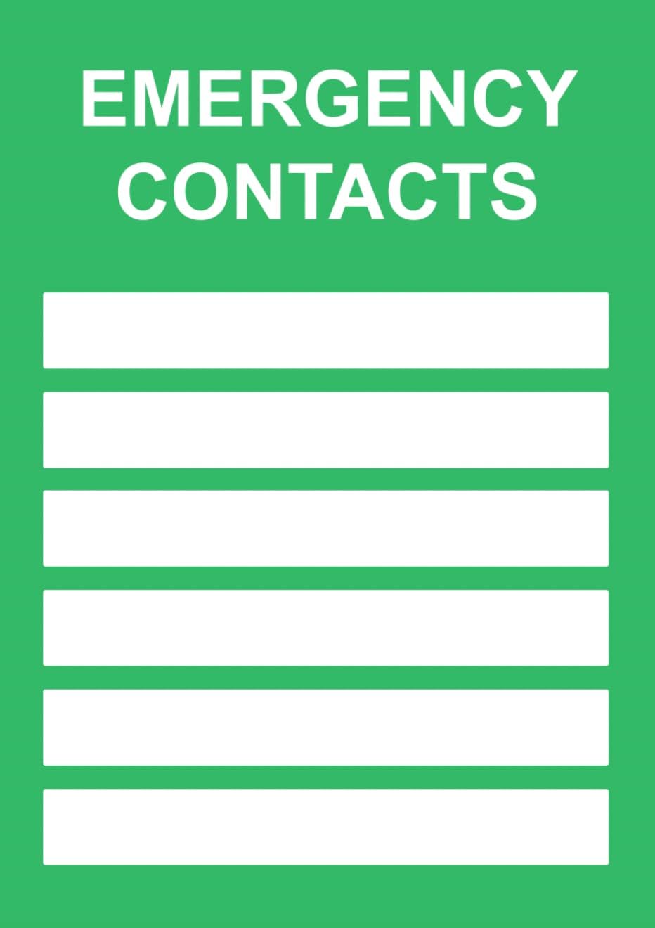 Chicbanners Emergency Contacts List Sticker Decal 160mm x 125mm Green ...