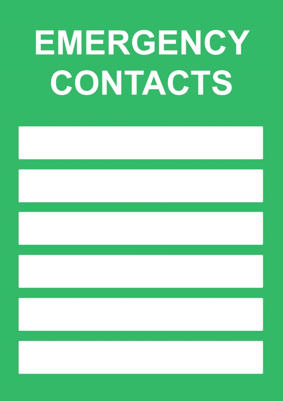 Emergency Contacts List Health & Safety Sticker Sign Self Adhesive ...