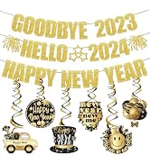 Amazon.com: Gold Glitter Hello 2024 Happy New Year Banner New Years Eve ...