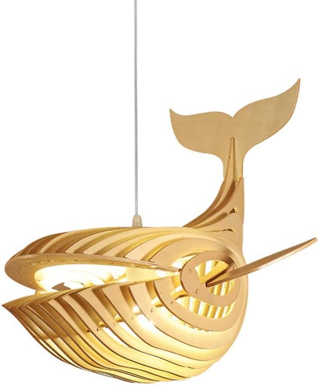 MIXL- Wood Whale Fish Shaped Pendant Light Fixture,1-Lights Creative ...