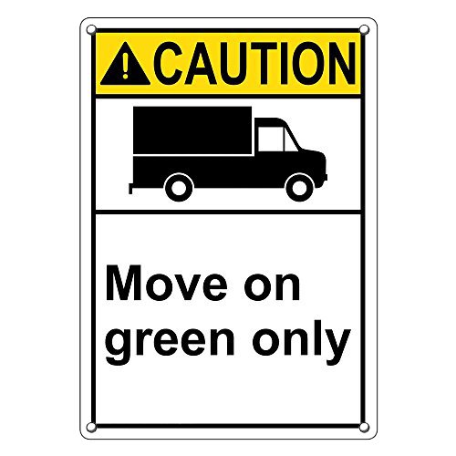 Amazon.com: Weatherproof Plastic Vertical ANSI Caution Move On Green ...