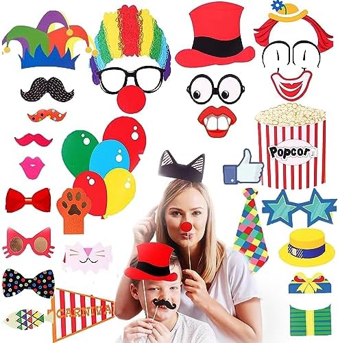 Dusenly Circus Carnival Photo Booth Props 27pcs Funny DIY Kit Clown ...