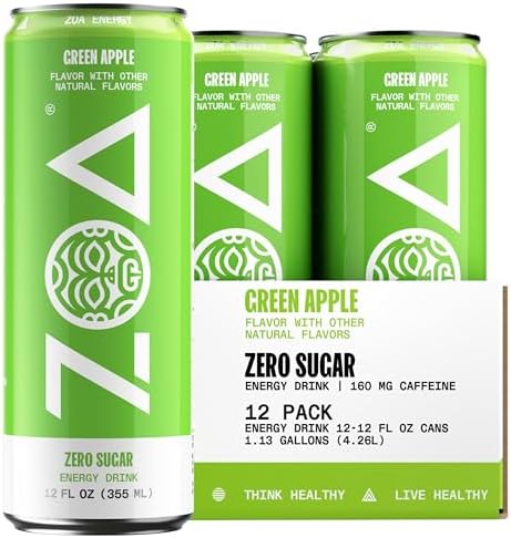 Amazon.com : ZOA Zero Sugar Energy Drinks, Green Apple - Sugar Free ...
