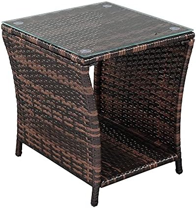 Amazon.com: Modern Nightstand Rattan Side Table with Storage, Outdoor ...