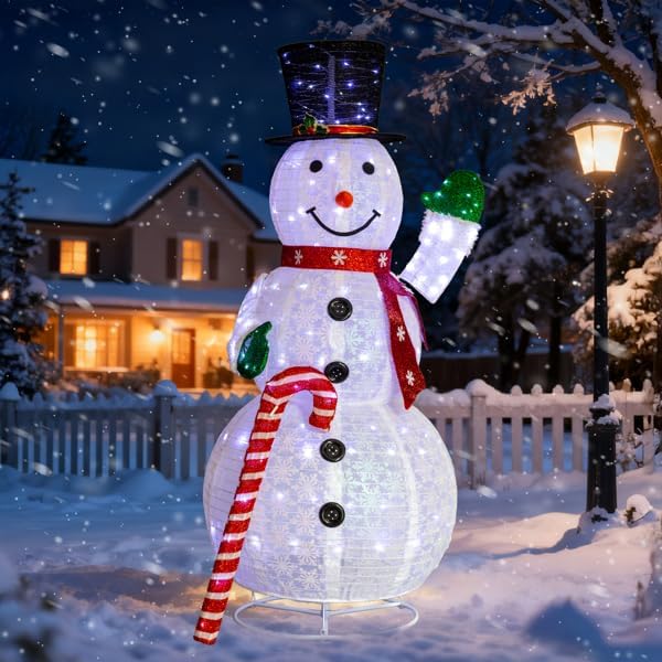 Amazon.com: MARCOLOR 5.7FT Lighted Snowman with Candy Cane Christmas ...