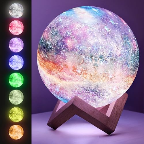Mind-Glowing Galaxy Moon Lamp with Multi Colors, Touch/Remote, Wood ...