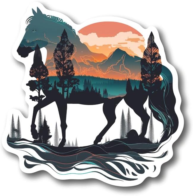 Amazon.com - (2 Pack) Horse with Sunset Stickers - Cool Retro ...