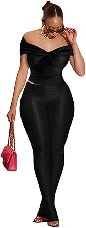 Amazon.com: Ryehack Women’s 2 Piece Outfits Off Shoulder Tops Bodycon ...