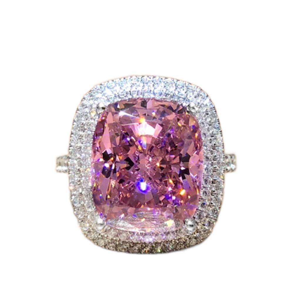 Amazon.com: QUSIIOSLK 18K Gold Plated Princess Cut Pink Crystal Silver ...