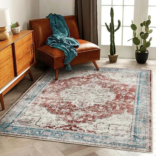 Amazon.com: CHAMPLANT Area Rug 6'x9' Washable Red Blue Rug Vintage Rug ...