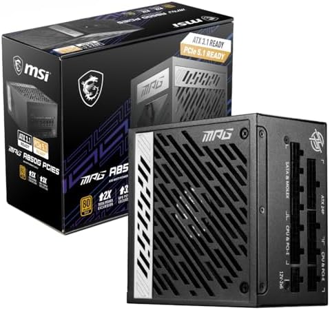 MSI MPG A850G PCIE5 Power Supply Unit, UK Plug - 850W, 80 Plus Gold ...