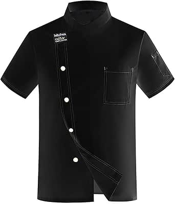 Amazon.com: Men's Chef Coat Short Sleeve Button Shirts Hotel Kitchen ...
