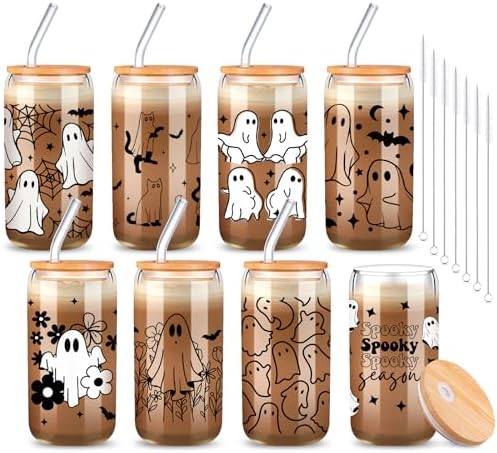 Amazon.com | Umigy 8 Pcs 16oz Halloween Glass Tumbler Halloween Iced ...