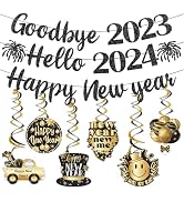 Amazon.com: Yavxzvbw Gold Glitter Hello 2024 Happy New Year Banner New ...