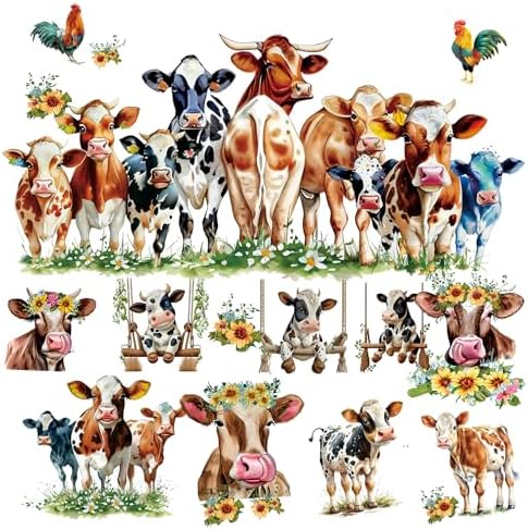Amazon.com: Funny Cow Wall Stickers Cute Cow Window Stickers Farm ...