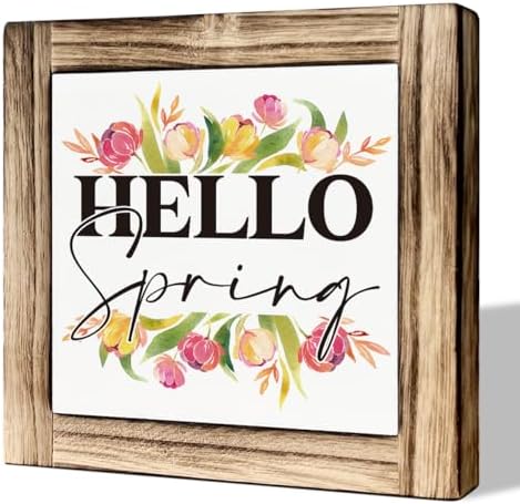 Amazon.com: Spring Wood Sign, Rustic Wooden Tabletop Decor Sign ...
