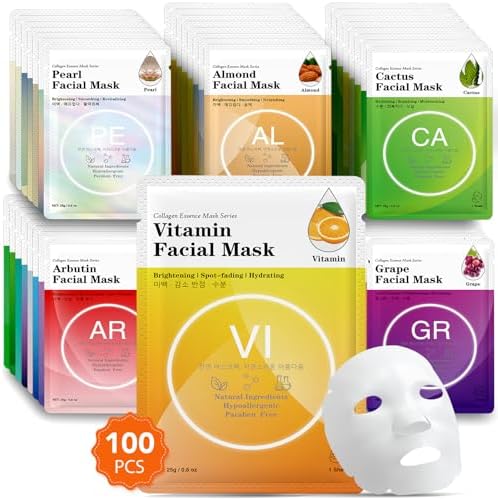 Amazon.com : VESPRO Collagen Essence Sheet Facial Masks (48 Pack), Bulk ...