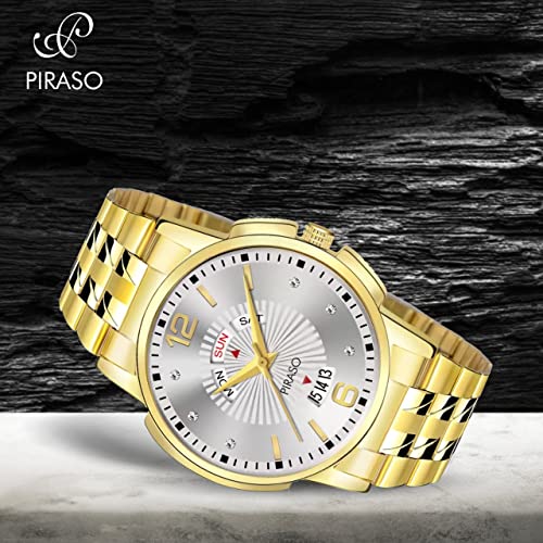 Buy PIRASO Analog Day and Date Working Display Silver DIAL & Golden ...