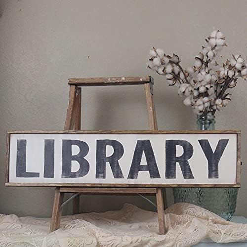 Amazon.com: HOUVSSEN Library Sign Library Decor Wood Library Sign ...