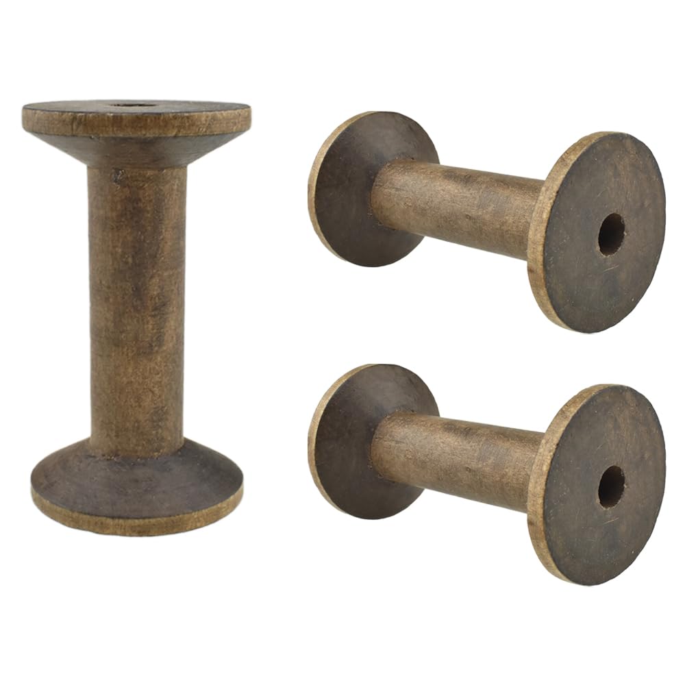 Amazon.com: HAHIYO 3.15Inches 3PCs Vintage Coffee Color Wood Spool ...