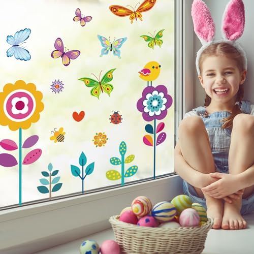 Amazon.com: Hello Spring Window Clings, Removable Butterfly Flower ...