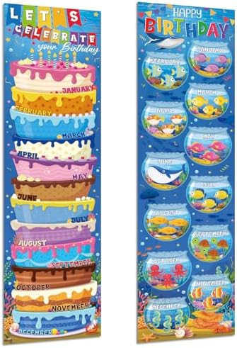 Amazon.com: Containlol 2 Pcs Ocean Birthday Chart Posters for Classroom ...