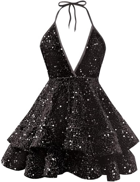 Amazon.com: Boey Frek Black Homecoming Dresses 2025 Short Sequin Prom ...