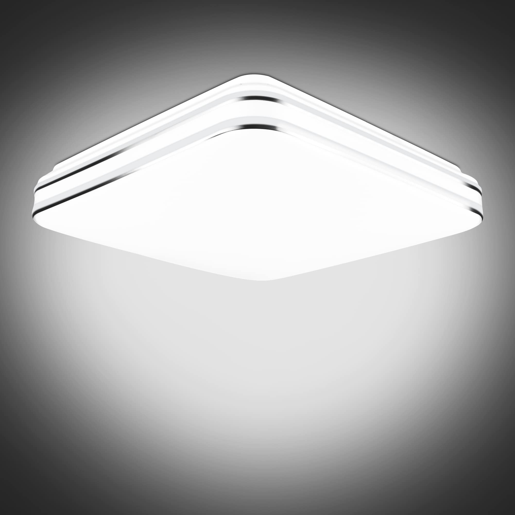 VIPMOON LED Ceiling Light 24W Silver Edge Square, 6500K White Light ...