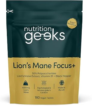 Lions Mane Supplement 4000mg with Vitamin B1 & Black Pepper, 180 Vegan ...