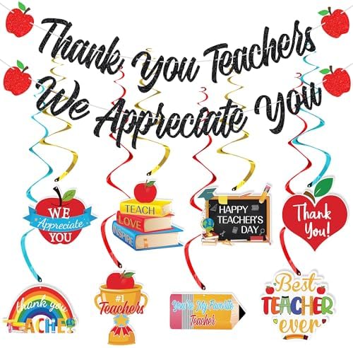 Amazon.com: Thank You Teachers We Appreciate You Banner with Hanging ...