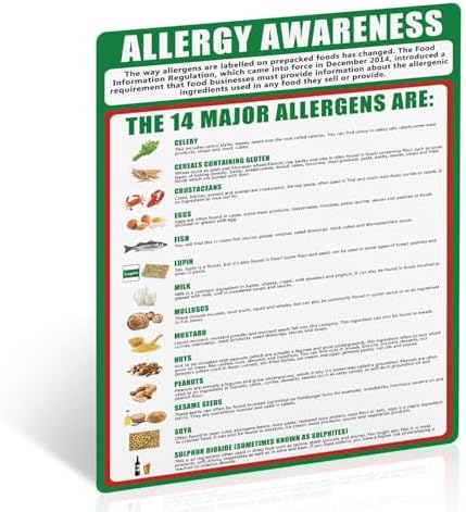 1 Pack Food Allergy Awareness Sign A4 297x210mm, Self-Adhesive Vinyl ...