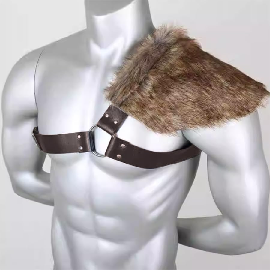 Faux Fur Viking Shoulder Guard Leather Armor Medieval Fur Shrug Fluffly ...