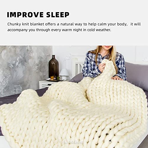 LaoJee Chunky Knit Blanket Merino Wool Blend Handmade Soft Bulky Throw ...