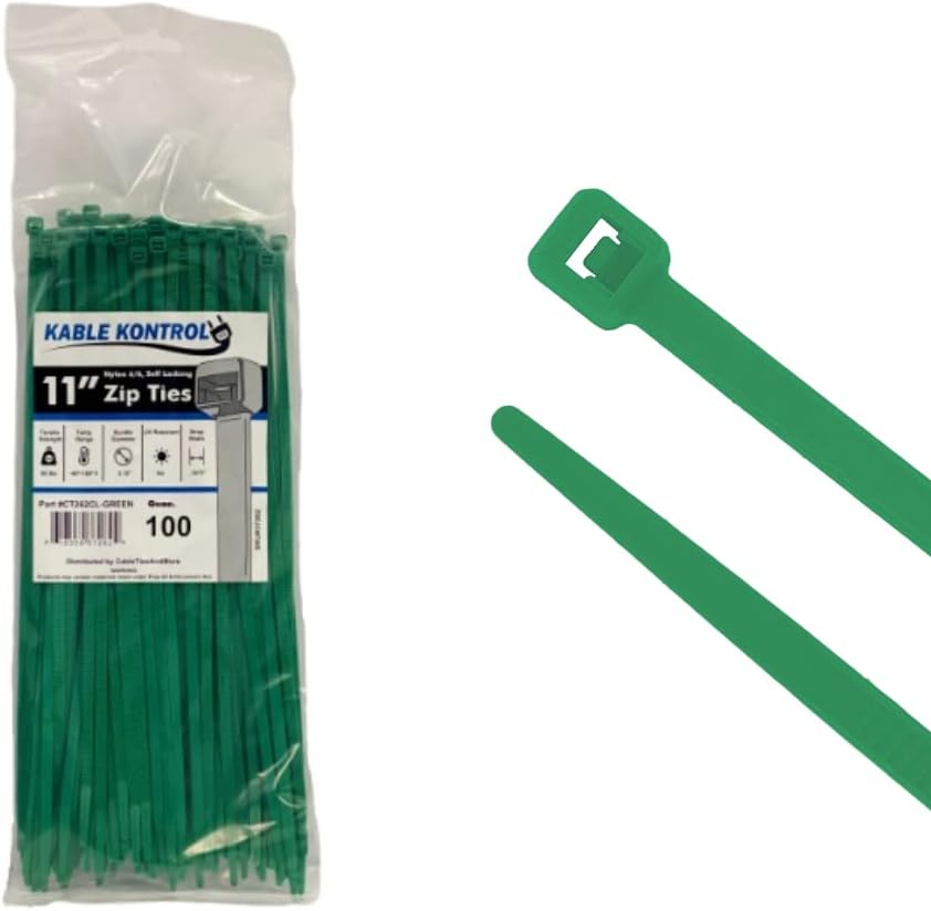 Kable Kontrol Green Zip Ties 11 Inch 100 Pcs, 50 Lbs Tensile Strength ...