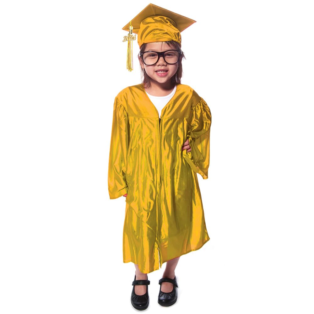 Snapklik.com : Medium Gold Shiny Child Graduation Cap, Gown, Tassel And ...