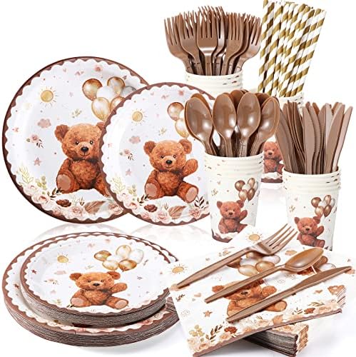 Amazon.com | 168 PCS Blue Bear Baby Shower Decorations Party Tableware ...