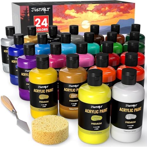 24 Colors Acrylic Paint Set 250 mL(8.45oz) Large Bottles (Including ...