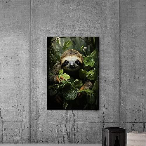 Amazon.com: Animal Canvas Wall Art Sloth, Paintings flower and Animal ...