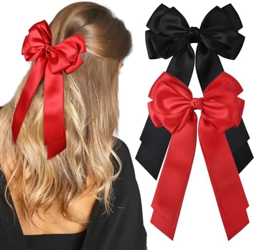 Amazon.com : 2Pcs Silky Satin Double-layered Bowknot Hair Clips with ...