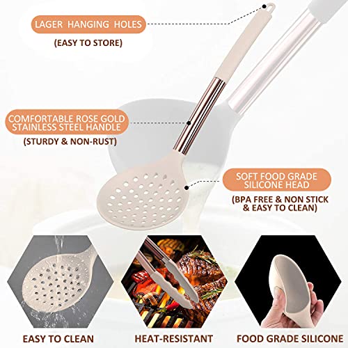 Silicone Cooking Utensil Set, Fungun Kitchen Utensils Set with Copper ...