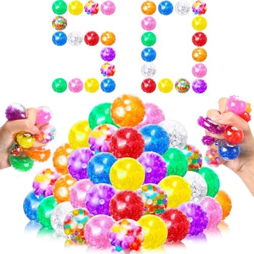 Azonee 50 Pack Mini Stress Ball Fidget Toy Bulk for Kids Adults Squishy ...
