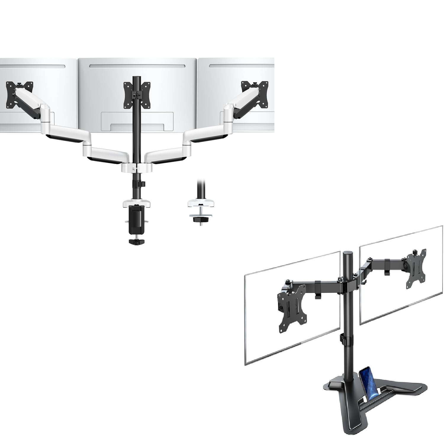 Amazon.com: MOUNTUP Triple Monitor Mount Bundle with Dual Free-Standing ...
